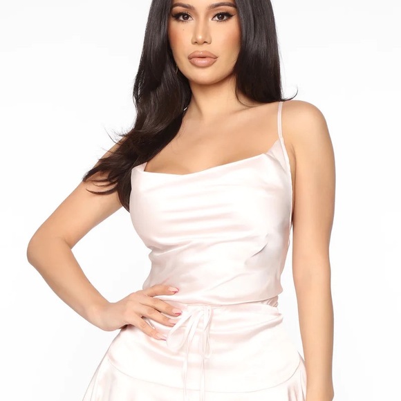 Fashion Nova | Dresses | Nwt Fashion Nova Baby Pink Satin Cowl Neck Tie ...